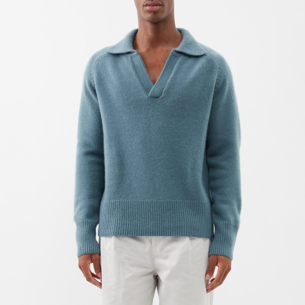 Ribbed Edge Knit Open-Collar Polo Sweater - Lebo Sweater Manufacturers ...